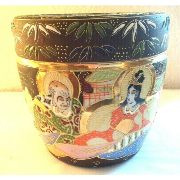 Satsuma | Accents | Vintage Satsuma Multicolored Moriage Flower Pot ...